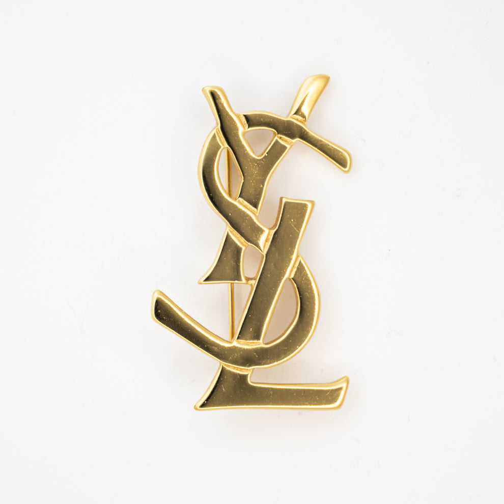 Yves Saint Laurent Gold-Tone Logo Brooch – CoutureFox Shop